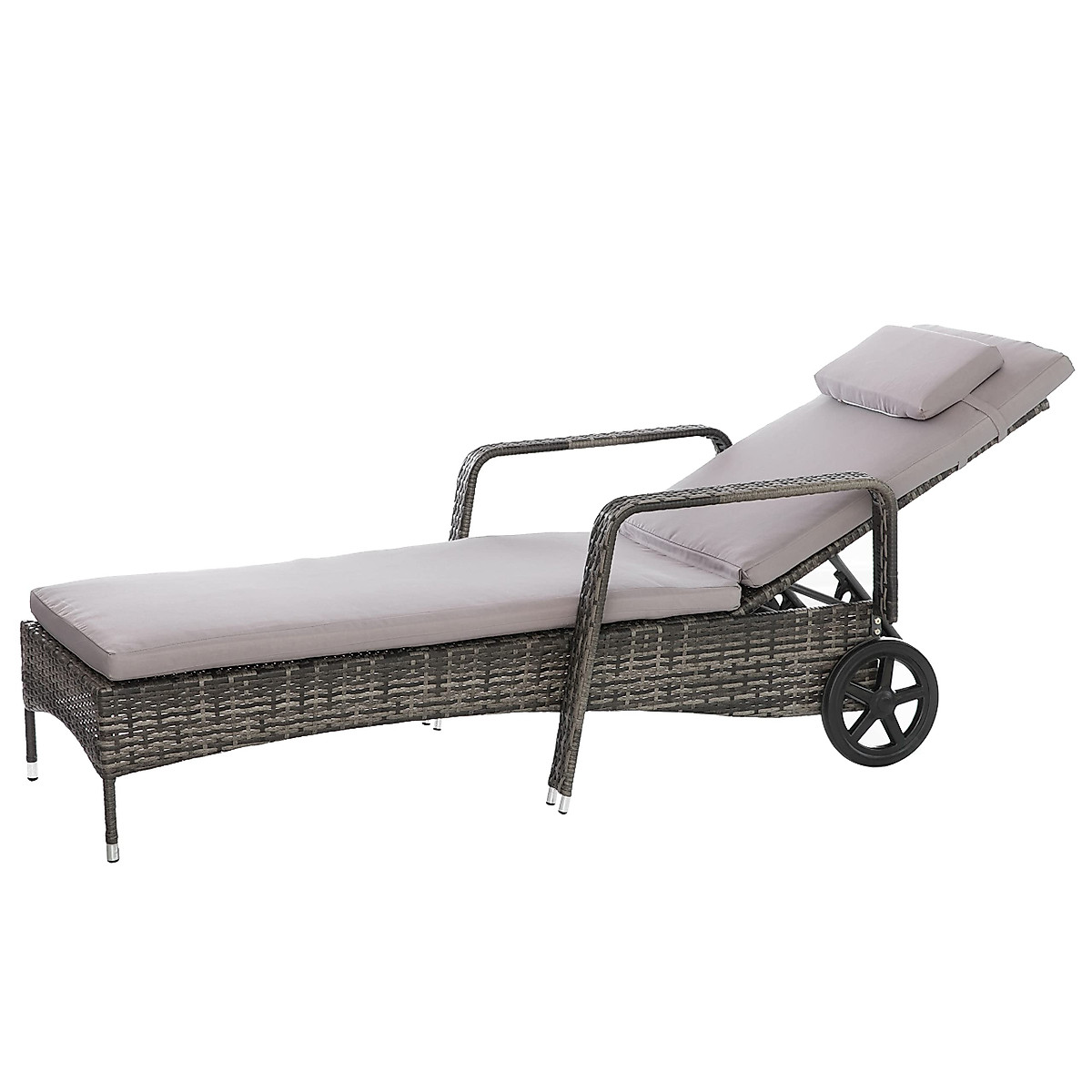 Gardenised Outdoor Weather Resistant Beach or Poolside Rattan Lounge Chair, Charcoal, Set of 2, Brown