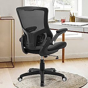 Office Chair Ergonomic Desk Chair - Adjustable Height PU Leather Home Office Desk Chairs, Swivel Mesh Midback Computer Chair with Lumbar Support and Flip-up Armrests Executive Office Task Chair, Black