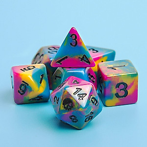 Rollooo Rainbow Skull DND Dice Set with Matching Velvet Drawstring Bag for Dungeons and Dragons Role Playing Table Game