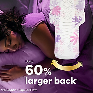 Always Radiant Flexfoam Pads for Women, Size 5, Extra Heavy Overnight Absorbency, With Wings, Scented, 18Count