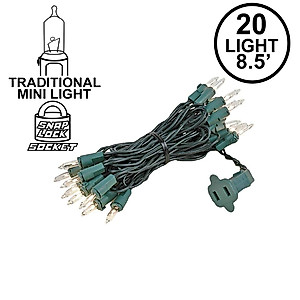 Novelty Lights 20 Light Clear Christmas Craft Mini Light Set, Green Wire, 8' Long