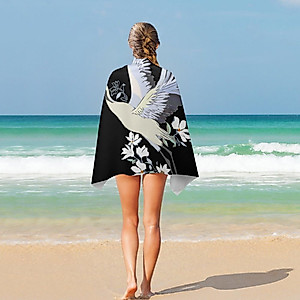 Bird Crane White Stork Microfiber Absorbent Lightweight Beach Towels Fast Dry Oversized Sand Free Beach Blanket 31x51in for Swimming Camping Travel Gym and Yoga