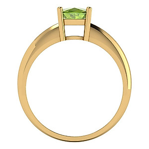 Clara Pucci 1.0 ct Cushion Cut Solitaire Genuine Natural Green Peridot Engagement Bridal Promise Anniversary Ring 14k Yellow Gold