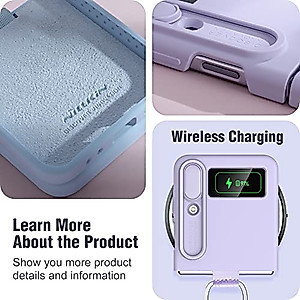 Nillkin Z Flip 4 Case, Samsung Galaxy Z Flip 4 Case with Slide Camera Lens Cover and Finger Grip & Silicone Protective Slim Thin Women Girl Cute Phone Case for Galaxy Z Flip 4 5G (2022)-Green