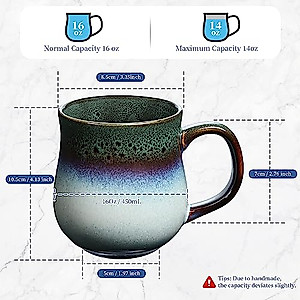 RELEDESA 16 Oz Large Ceramic Coffee Mug with Big Handle, Handmade Glazed Tea Cup for Office and Home, Microwave and Dishwasher Safe, Small Coffee Cups for Hot and Cold Drinking (Ink Green)