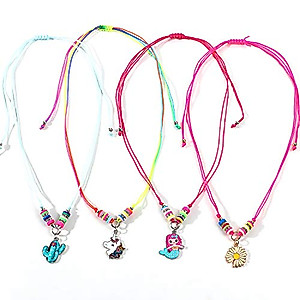 24 Pcs Kids Jewelry for Girls Woven Friendship Bracelets and Necklaces Set with Animal Unicorn Mermaid Butterfly Flower Pendants Gift for Little Girls