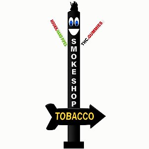 20Ft Tall Smoke Shop Air Inflatable Tubeman Dancer with Arrow | THC Hookah Hand Pipes Dancing Perfect Way Get Your Business Brand Noticed Tube Puppet Guy 20ft Sky Dancers Black Color (without Blower)