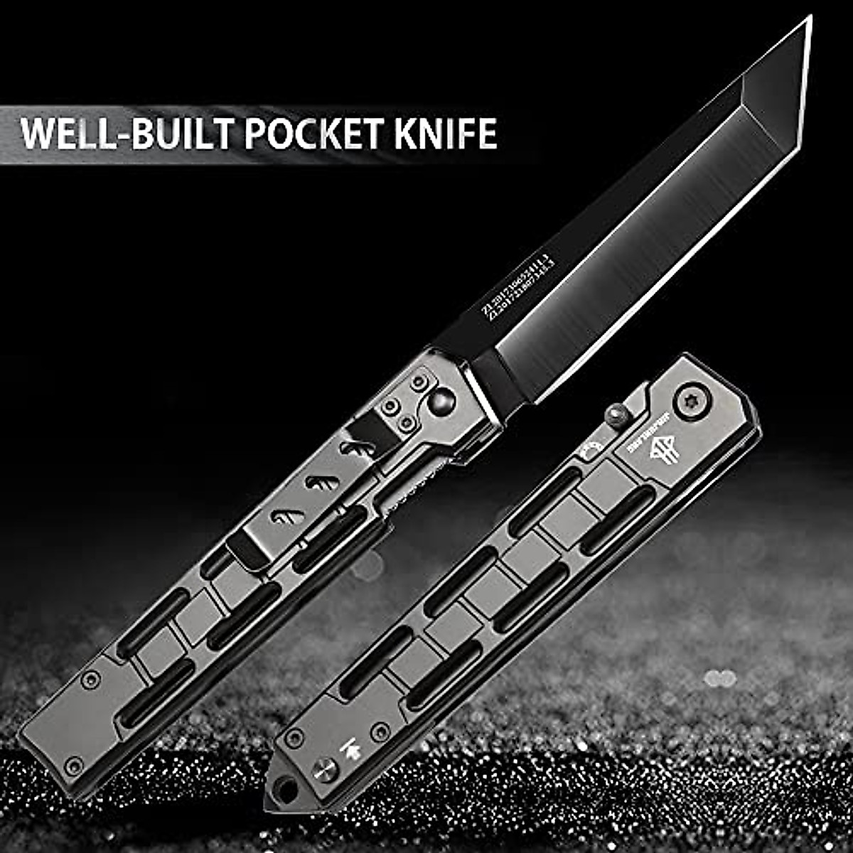 NedFoss Pocket Knife, 8'' Tanto Hunting Folding Knife with Glass Breaker, Slingshot, Pocket Clip, Survival Knife for Emergency Rescue Situations, Home Improvements, Cool Knives for Men