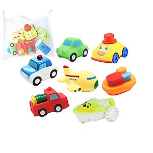 Toddler Bath Toys Bathtub Toy - Kids Floating Water Spray Toy Fun Bathtime with Boat, Plice Car,Fire Truck and Plane Plastic Toy for Baby Boys and Girls
