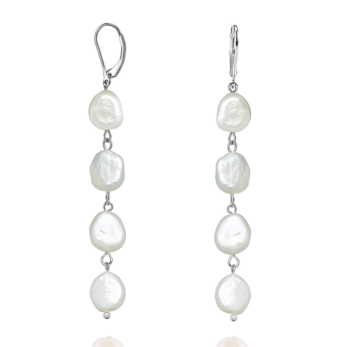 Pearl Dangle Drop Earrings for Women, Long White Pearl with Sterling Silver Post Sensitive Ears,Gold Plated 925 Silver Wedding Earrings Gift (Silver long)