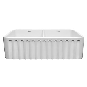 Whitehaus Collection WHFLRPL3318-WHITE Reversible Kitchen Fireclay Sink, White