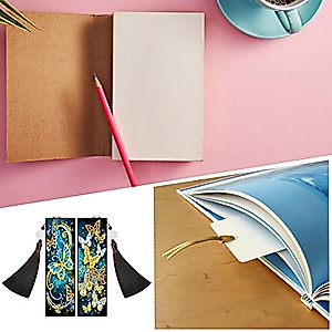 Alloyseed 2pcs Diamond Painting Bookmarks with Tassel for Office School Flower Animal Beaded Bookmark Kits DIY Special Shaped Diamond Art Craft Leather Bookmark Gift for Adults Kids Students Girls