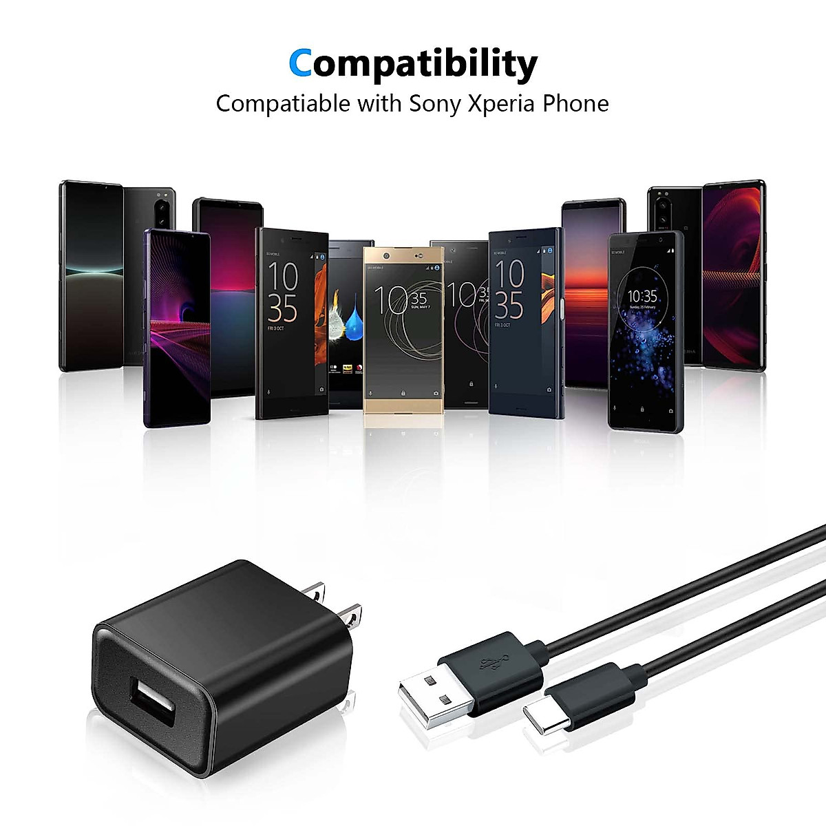 Fast Wall Charger USB C Charging Cable Cord Fit for Sony Xperia 5 IV Sony Xperia 5 III, Xperia 10 III, Xperia 5 II, Xperia PRO, Xperia 10, Xperia 10 IV Xperia 1 III 1 IV, Xperia 1 5 X3 XZ2 XZ1 Phone