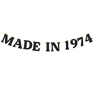 50th Birthday Decorations No DIY Made in 1974 Banner Glitter Cheers to 50 Years Happy 50th Birthday Banner Party Favors 1974 birthday decorations for Men Women (Black)