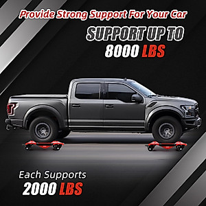 Aoile Car Dolly Set of 4, 8000LBS Capacity Car Dollies with Tow Hooks, Wheel Dolly Set of 4 with Thickened Handles & Sidebar, Car Dolly, Car Wheel Dolly with Security Lock for Moving Vehicles