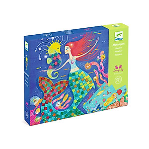 DJECO Mermaid's Song Mosaic Arts & Crafts Kit - Create Your Own Glittery Underwater Scene for School - Fun & Creative for Family & Friends, Boys & Girls, Educational, Sticker Foam for Kids 5+