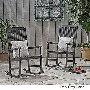 Great Deal Furniture Penny Outdoor Acacia Wood Rocking Chairs (Set of 2), Dark Gray