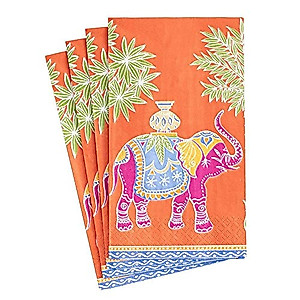 Caspari Royal Elephant Paper Guest Towel Napkins in Orange, Pack of 15