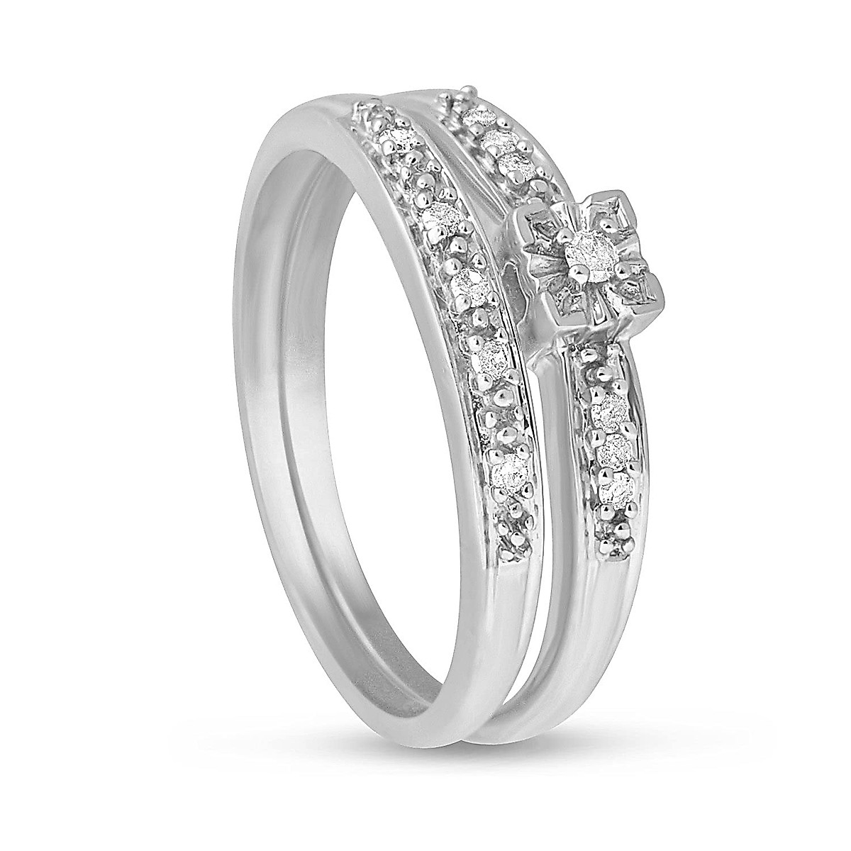 Hdiamonds 1/10 Carat Total Weight (cttw) Sterling Silver, White Diamond, Bridal Promise Ring for Women (Size: 8)