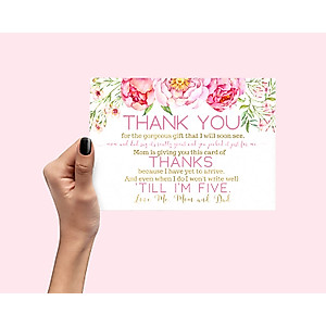 Paper Clever Party Cottage Floral Baby Shower Thank You Postcards (15 Pack) Girls Notecards Only - Eco-friendly Postal Note with Message from Newborn – Rustic Pink and Gold – Printed 4x6
