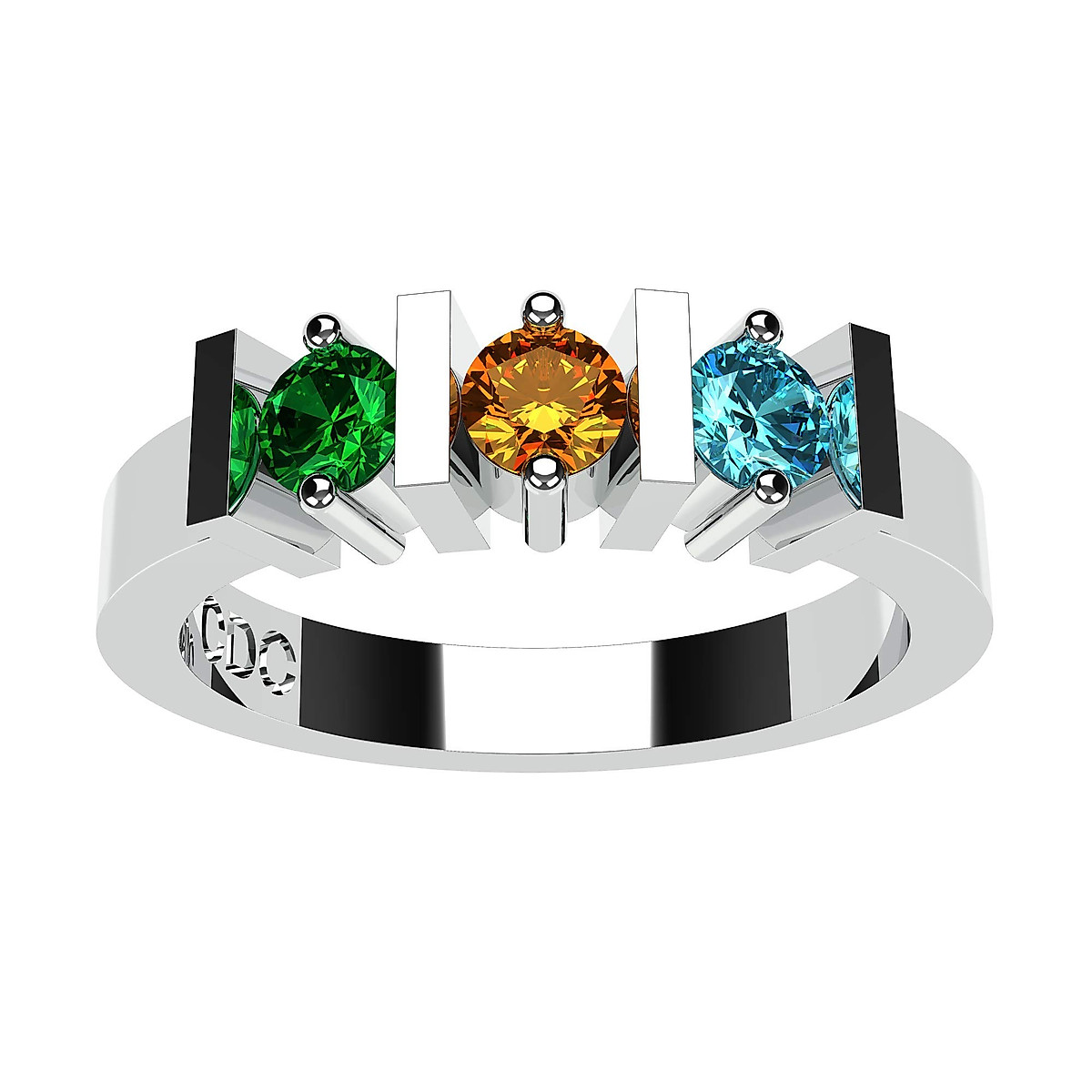 Central Diamond Center Straight Bar Mother's Simulated Birthstone Ring, 1-6 Stones - Sterling Silver - Size 7.5