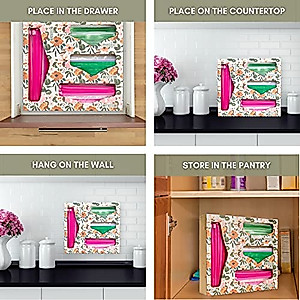 Senablocks Ziplock Bag Storage Organizer in Bamboo, compatible with Ziploc Bag Organizer in Gallon, Quart, Sandwich & Snack Size Bags - Assembled Floral Print Ziplock Organizer for Drawer (4 slots)