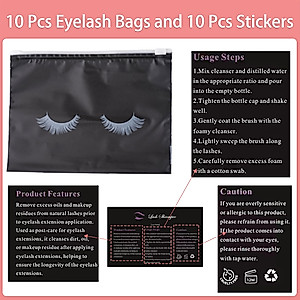 50pcs Lash Extension Cleaning Kit for Clients,10pcs Lash Brushes,10pcs Eyelash Cleaning Brush with Tubes,10pcs Lash Bottles,10pcs Eyelash Aftercare Bags,10pcs Lash Shampoo Label Stickers(Black)