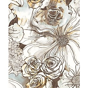 NextWall Harry & Grace Ink Rose Abstract Floral Peel and Stick Wallpaper (Mocha & Blue Mist)