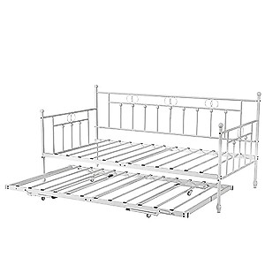 FULLJOJOR Twin Day Bed with Trundle Bed Twin, Metal Daybed with Trundle, Daybed with Pop Up Trundle Bed Frame, Steel Slat Support Sofa Bed for Kids Teens Adults, No Box Spring Needed