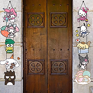 10Pc Kawaii San-rio Porch Sign Hanging Banner Hello Kittty, Cinnamo-roll, Big-eyed Frog, Little Twin Stars, Kurommi Theme Cute Party Wall Decorations for Indoor Outdoor Supplies