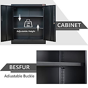 BESFUR Locking Cabinet, 36" Metal Storage Cabinet with 2 Adjustable Shelves, Office Storage Cabinet for Home, Office, Garage - Black