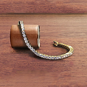 Savlano 14K Gold Plated Cubic Zirconia Round 4MM Classic Tennis 7.5 in Bracelet For Women (3 Pack Tri-Color Set)