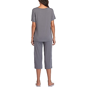 COLORFULLEAF Womens Pajama Sets Summer Pjs Lounge Sets for Women Soft Sleepwear Top and Capri Pants with Pockets (Deep Grey, L)
