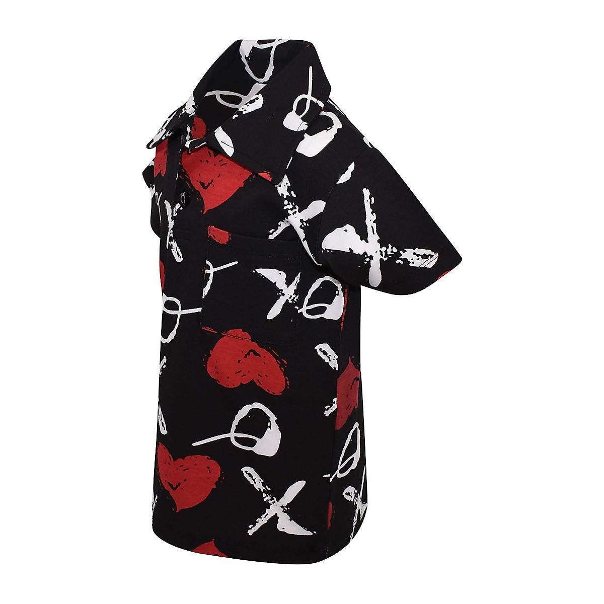 Unique Baby Boys Valentine's Day XOX Print Polo Pullover Shirt (7) Black