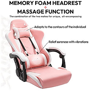 Dowinx Gaming Chair Ergonomic Racing Style Recliner with Massage Lumbar Support, Office Armchair for Computer PU Leather E-Sports Gamer Chairs with Retractable Footrest (White&Pink)