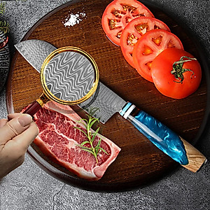 KEENZO Damascus Santoku Knife 7 inch, Professional Chef Knfe set, Japanese Hand-Forged Kitchen Knives set, Super Sharp 67-Layers Damascus Steel Knife for Cooking, Chopping & Meat Cutting with Gift Box