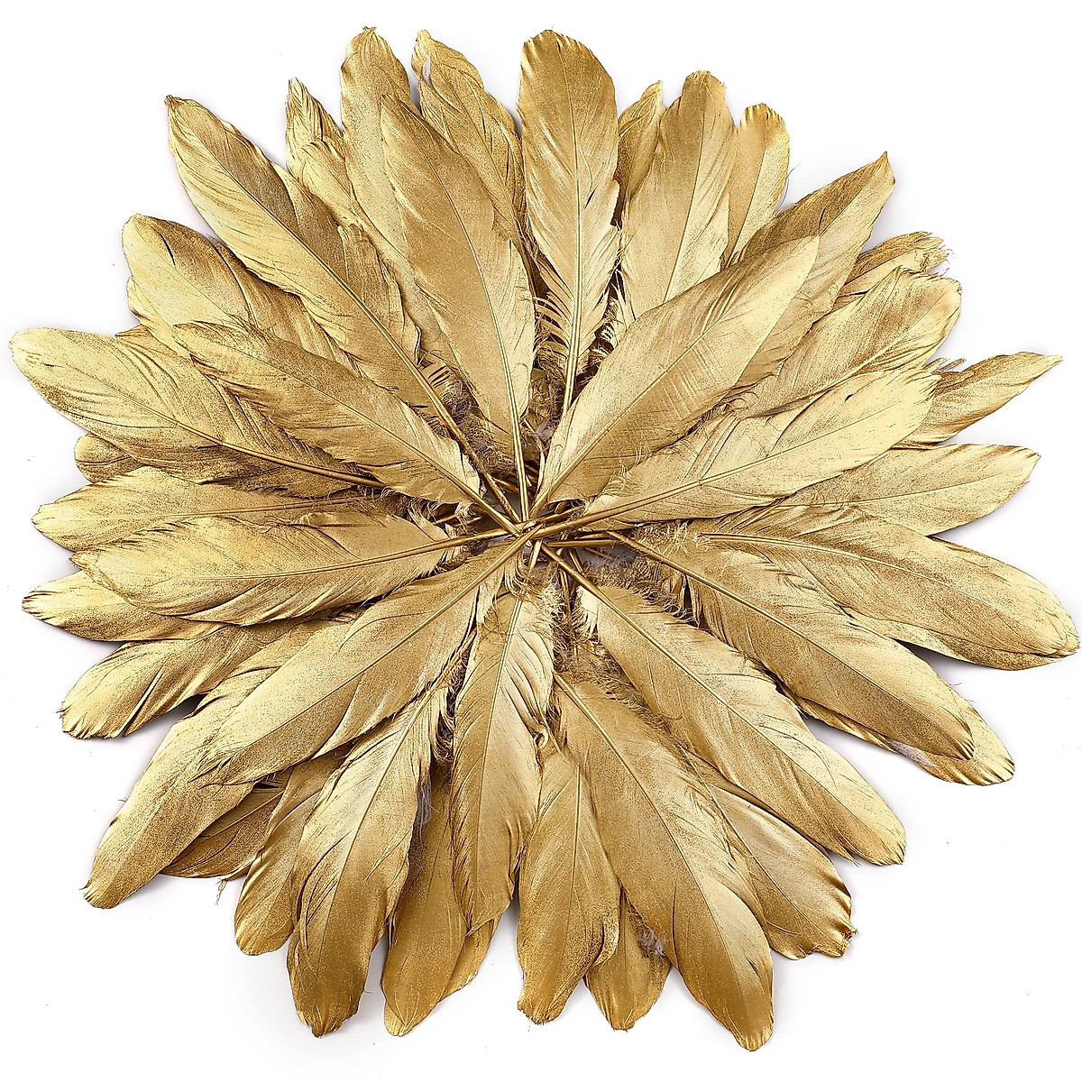 Larryhot Gold Goose Feathers for Cfafts - 6-8 inch 60 pcs Natural Feathers for Wedding Party Decorations,DIY Crafts and Clothing Accessories (Gold)