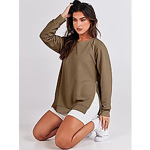ANRABESS Women's Fall Casual Soft Long Sleeves Sweatshirts Pullover Tunic Tops Split Blouse with Side Zipper Teen Girls Trendy 2023 A1073-kaqi-L Khaki
