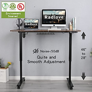 Radlove Electric Height Adjustable Standing Desk, 55'' x 30'' Stand Up Desk Workstation, Splice Board Home Office Computer Standing Table Height Adjustable Computer Desk Rustic Brown Top+Black Frame