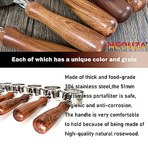 NEOUZA Coffee 51mm Bottomless Portafilter Compatible with DeLonghi Dedica EC680/EC685/EC785/EC820/EC850/EC860 SMEG Coffee Machine, Stainless Steel,Rosewood.Free with Basket, Spoon, tamper mat