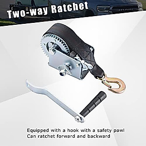 ATPEAM Boat Trailer Winch, Heavy Duty Hand Winch with 5m Black Strap Gear Hand Winch with Crank Handle, Manual Winch for Towing (800LBS)