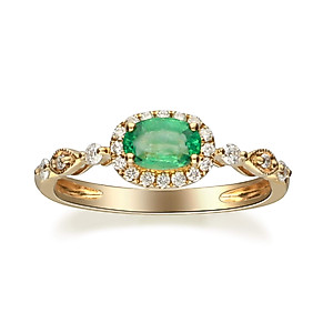 Gin & Grace 14K Yellow Gold Natural Zambian Emerald Ring with Natural Diamonds for Women | Ethically, authentically & organically sourced Oval-Cut Emerald Jewelry for her | Emerald Ring for Women