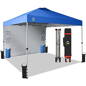 CROWN SHADES Canopy Tent 10x10 Pop Up Canopy Outdoor Shade with Pockets Sidewall, Easy Up Sun Shelter with One Person Set Up Center Lock, Portable Instant Camping Beach Canopy Tents, Blue