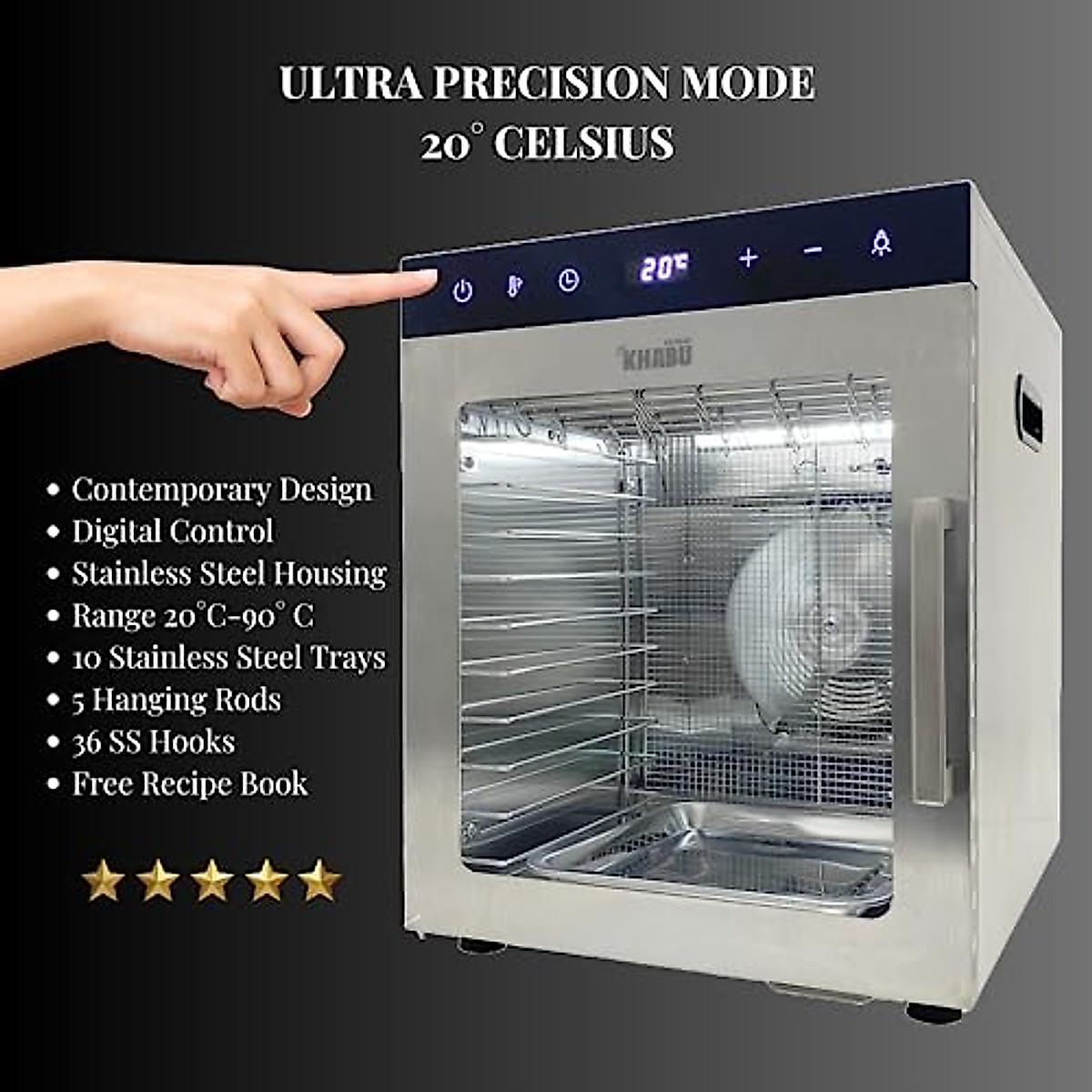 Biltong Boss Biltong Maker and Drying Cabinet, Food Dehydrator with Full Temperature Control, 10 Tray Capacity, for Meat, Vegetables and Fruits, Silver (800w)