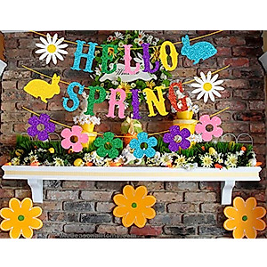 Hello Spring Banner, Spring Banner Garland, Spring Decorations for the Home, Spring Easter Theme Party Decorations, Spring Flower Banner Garland, Indoor Outdoor Mantel Fireplace Hanging Decor