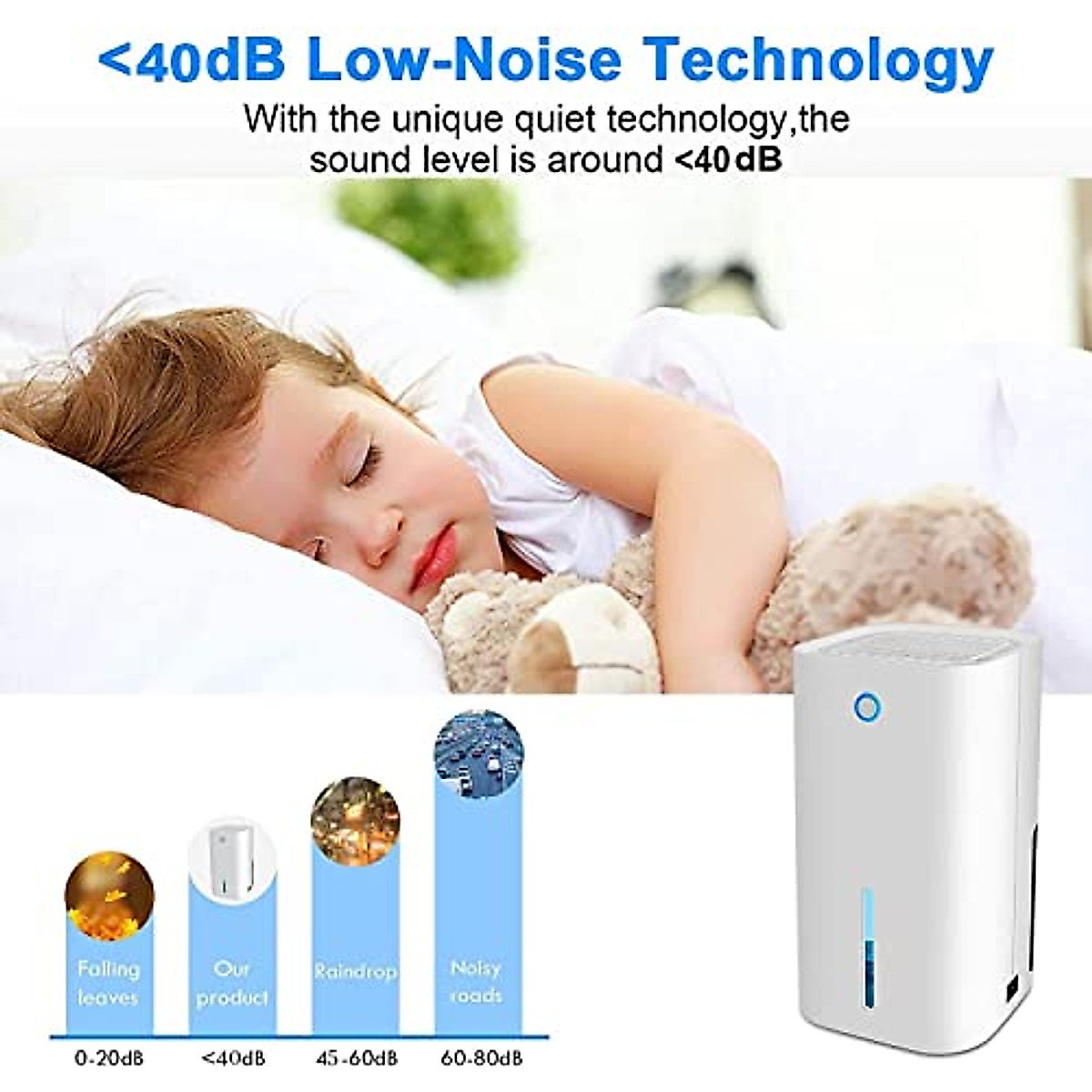 Small Quiet Dehumidifiers 30oz 850ml Portable Electric Dehumidifier with Smart Features Auto-Off for Damp Home, Room, Bedroom, Bathroom Wardrobe, Basement, Office