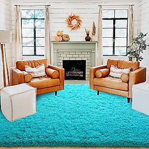 ISEAU Fluffy Rug Carpets Soft Shaggy Area Rug Indoor Floor Rugs for Kids Room Fuzzy Carpet Comfy Cute Nursery Rug Bedside Rug for Boys Girls Bedroom Living Room Home Decor Mat, 5ft x 8ft, Teal Blue