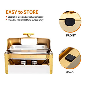 ROVSUN 9QT Roll Top Chafing Dish Buffet Set,Rectangular NSF Stainless Steel Buffet Warmer Chafers and Buffet Warmers Sets with Thick Frame for Catering Events Parties Weddings Dinners,Gold