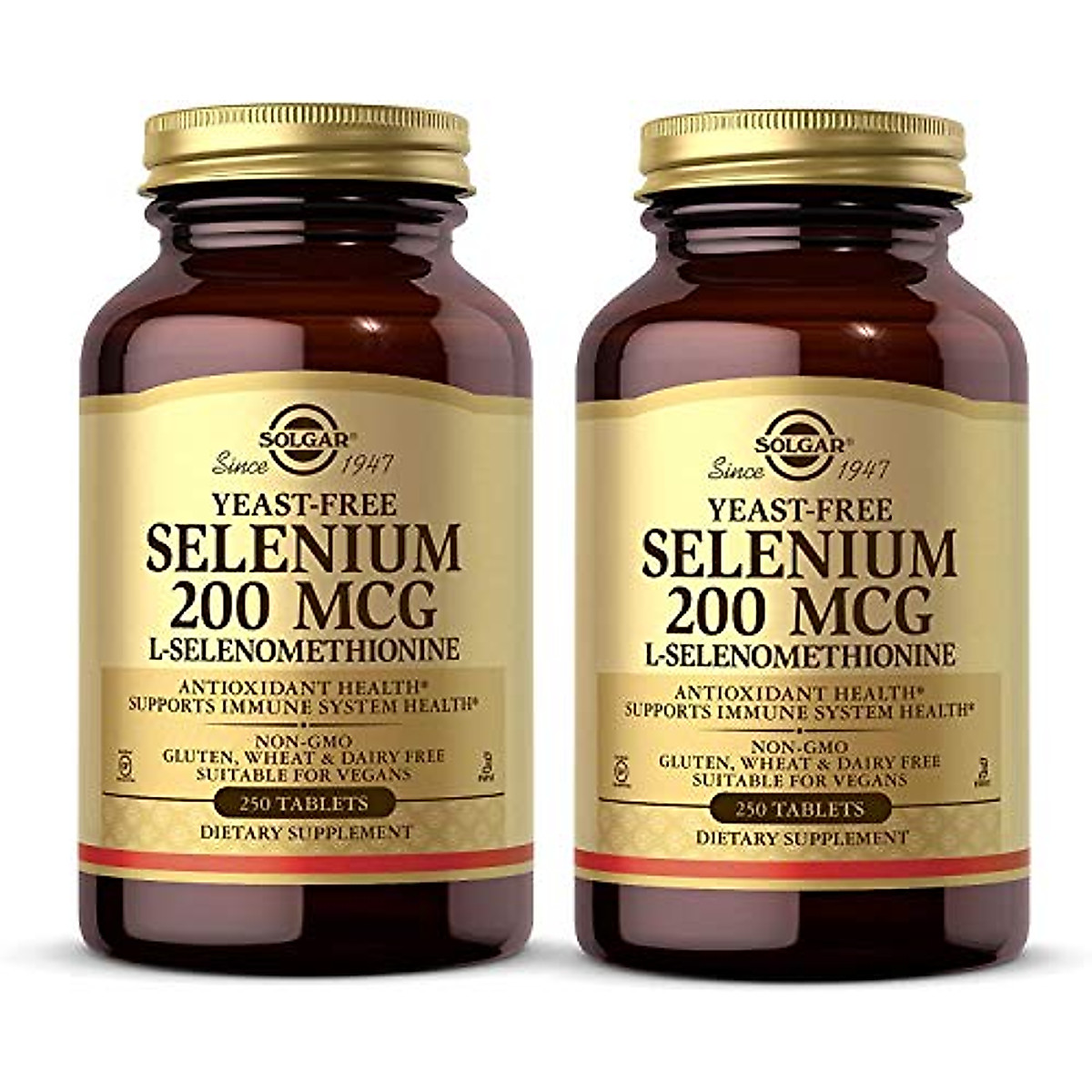 Solgar Yeast-Free Selenium 200 mcg, 250 Tablets - Pack of 2 - Supports Antioxidant & Immune System Health - Non-GMO, Vegan, Gluten Free, Dairy Free, Kosher - 500 Total Servings
