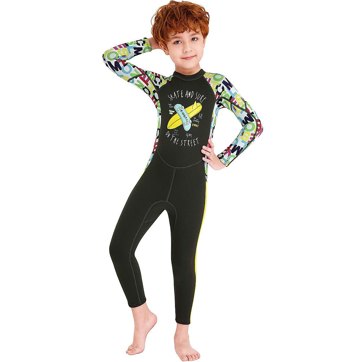 Little Kids Boys 2.5 mm Neoprene Long Sleeves Wetsuit Surfing Full Suits Full Body Neoprene Swimsuits Cartoon Thermal Diving Suits
